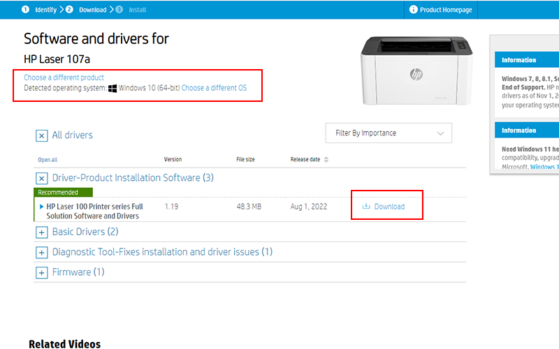 Cài đặt driver máy in hp laserjet 107a
